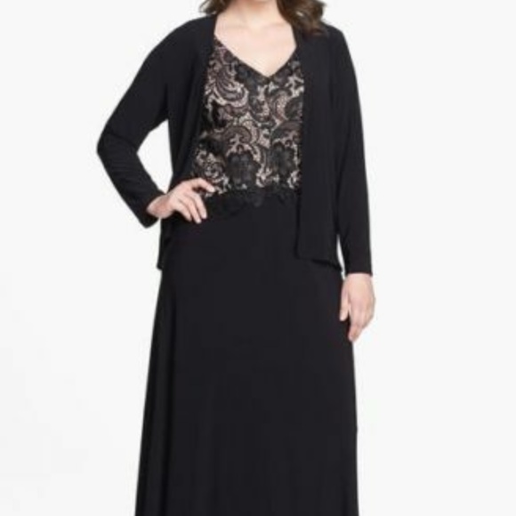 Patra | Dresses | Patra Lace Bodice Jersey Gown With Bolero Black ...